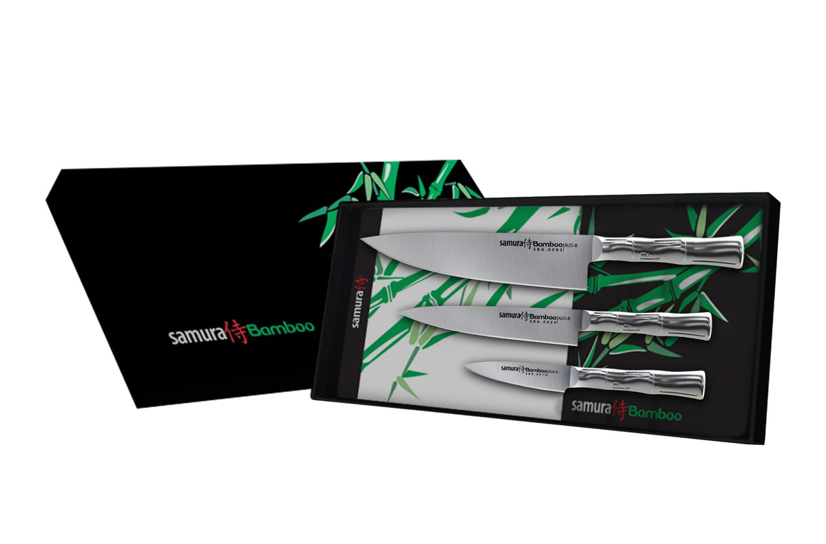 SAMURA - BAMBOO Set of 3 Knives - Chef's Knife, Utility Knife, Paring ...